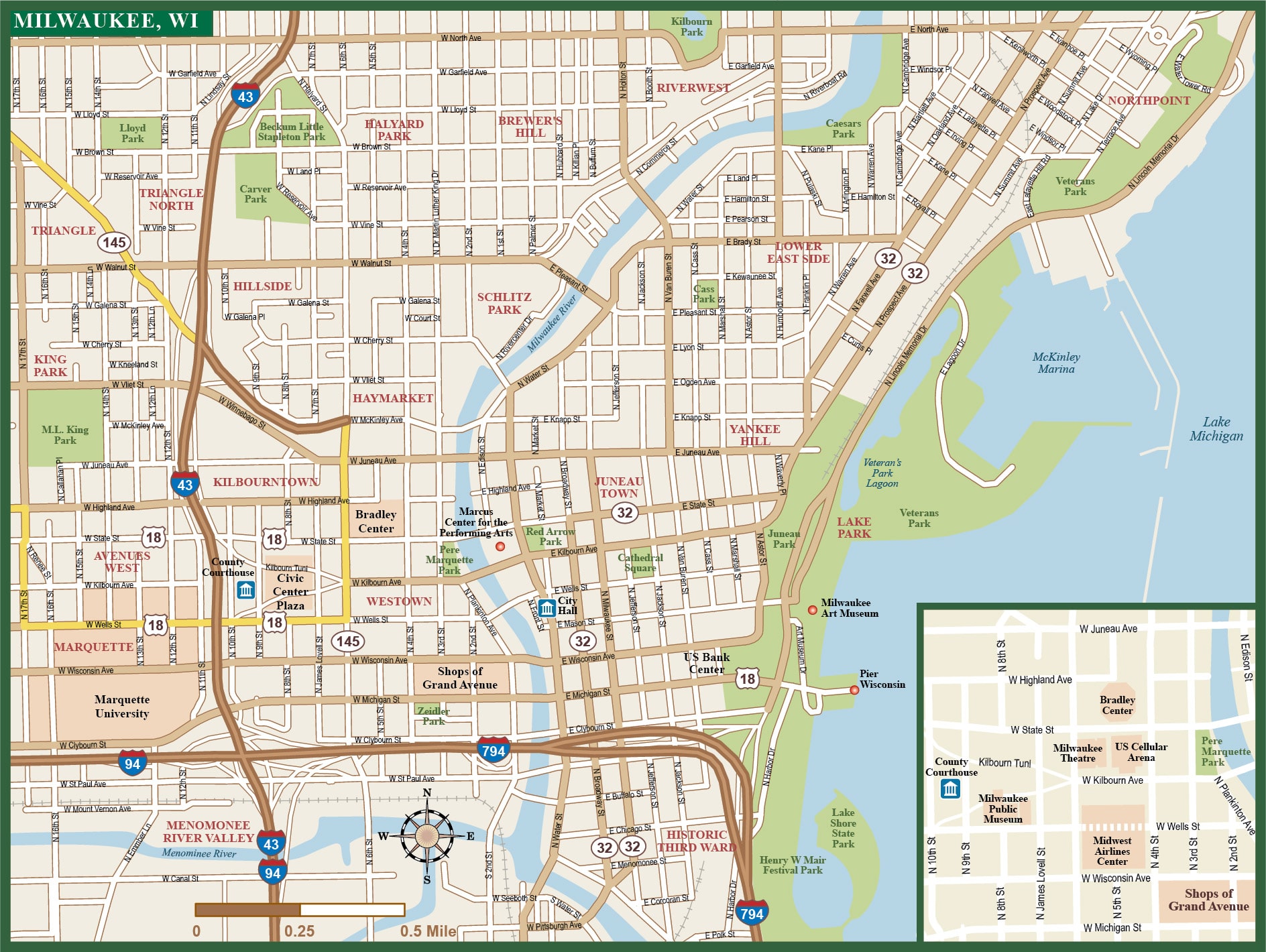 Milwaukee Downtown Map Digital Vector Creative Force Milwaukee Downtown Map Digital Vector Creative Force
