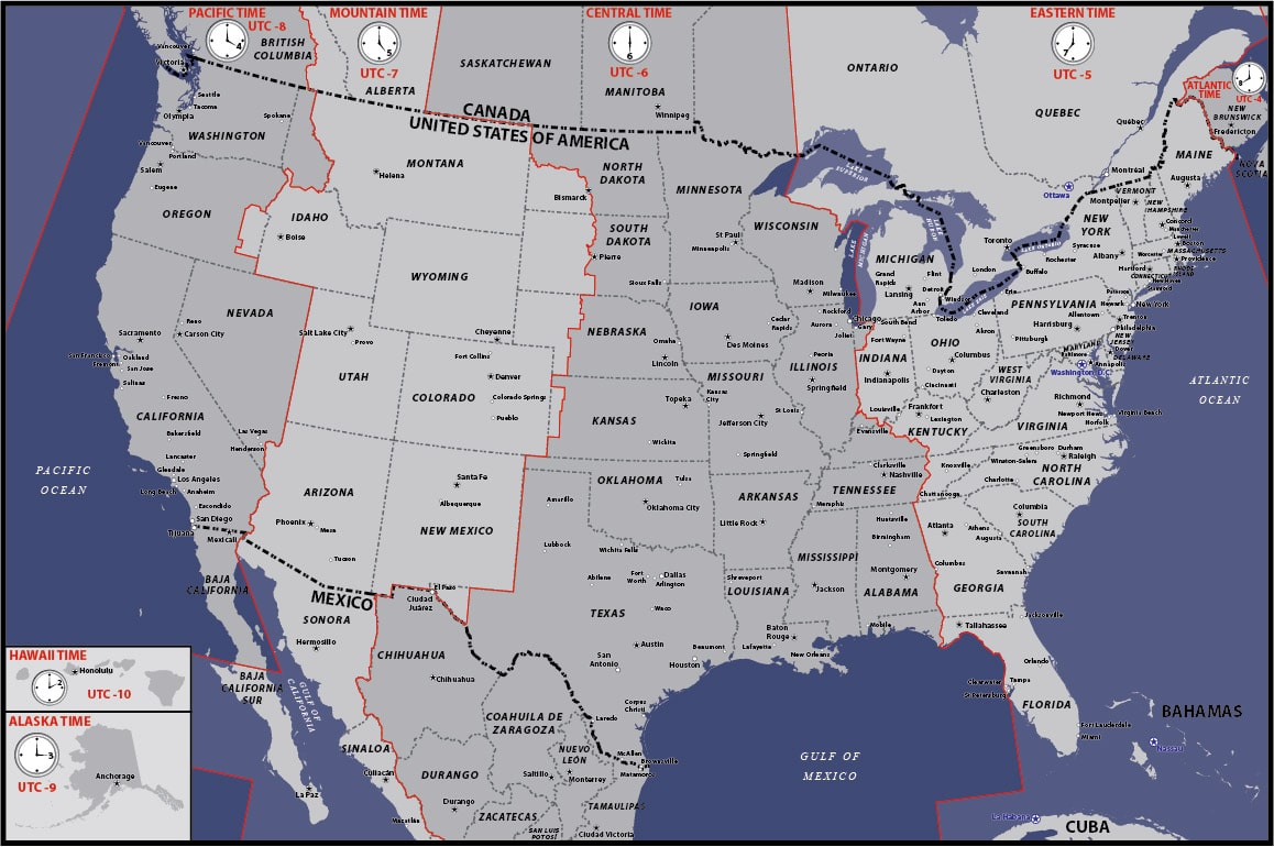 Time Zone Map Usa With Cities