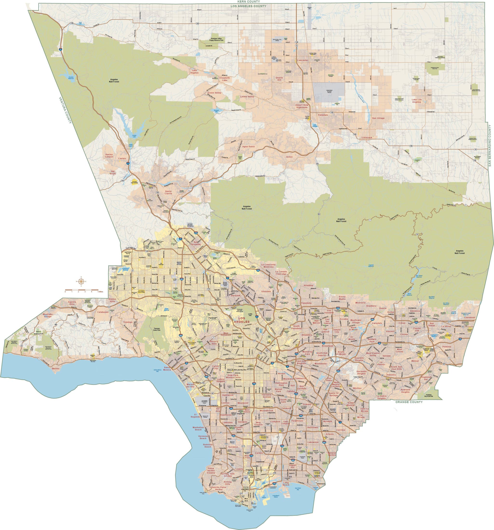 Los Angeles County Overview CA Map Digital Wall Los Angeles County Overview CA Map Digital Wall